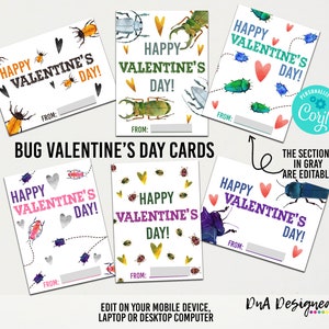 Bug Valentine DIY Editable Print Cards for Kids - DIGITAL Beetle ...