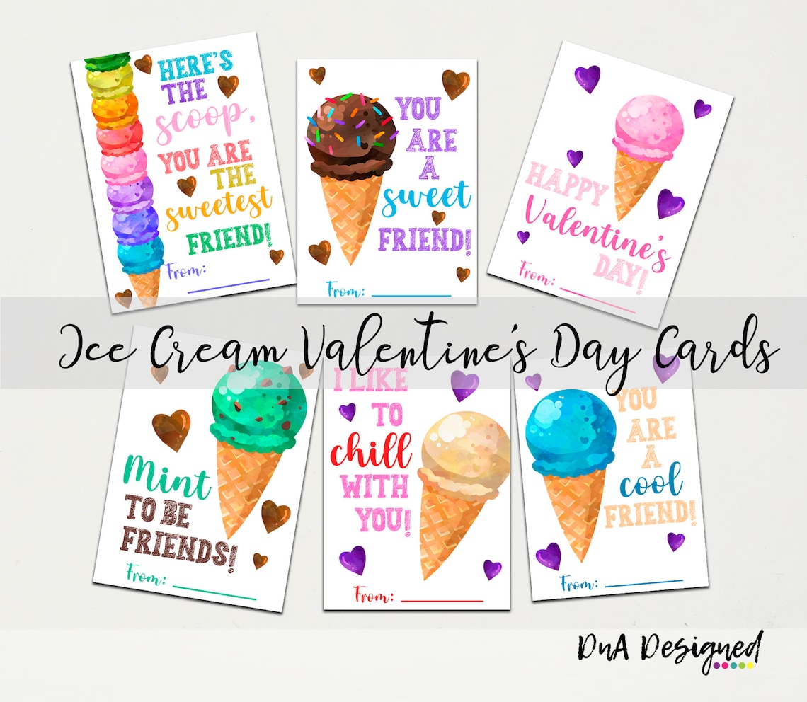 Ice Cream Cone Valentine DIY Editable Print Cards for Kids - Etsy