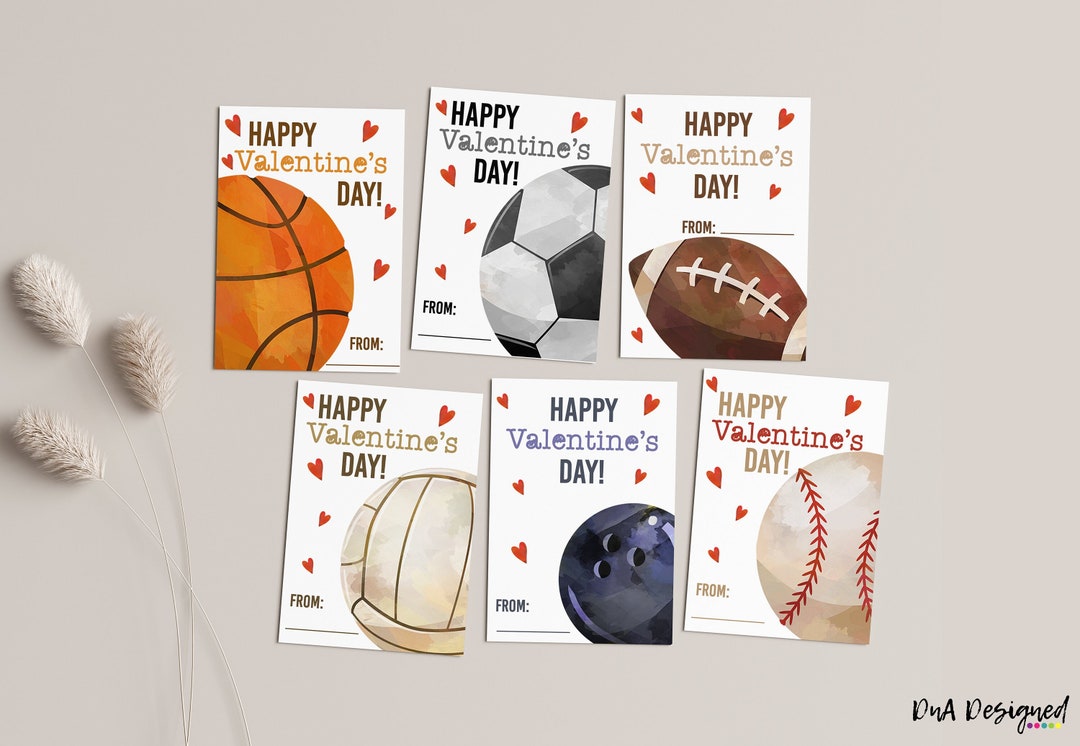 Sports Valentine DIY Print Cards for Kids - DIGITAL Football Basketball ...