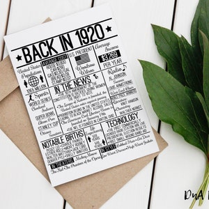Back in 1920 DIGITAL Sign - Instant Download DIY Print for Birthday or ...