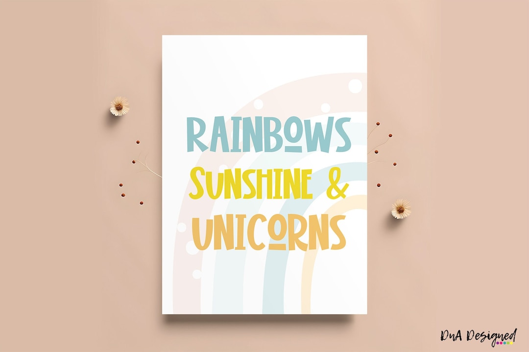 Rainbows Sunshine and Unicorns Boho Pastel Printable Kids Room Art DIY ...