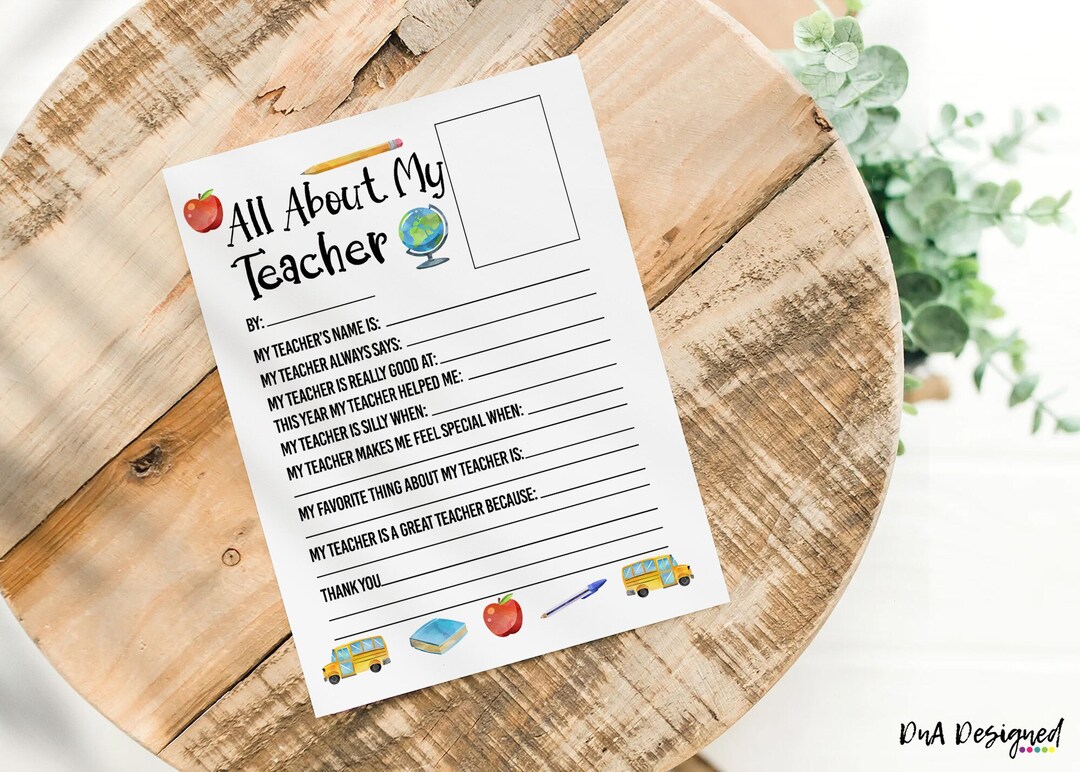 All About My Teacher Activity Page for Teacher Appreciation Week ...