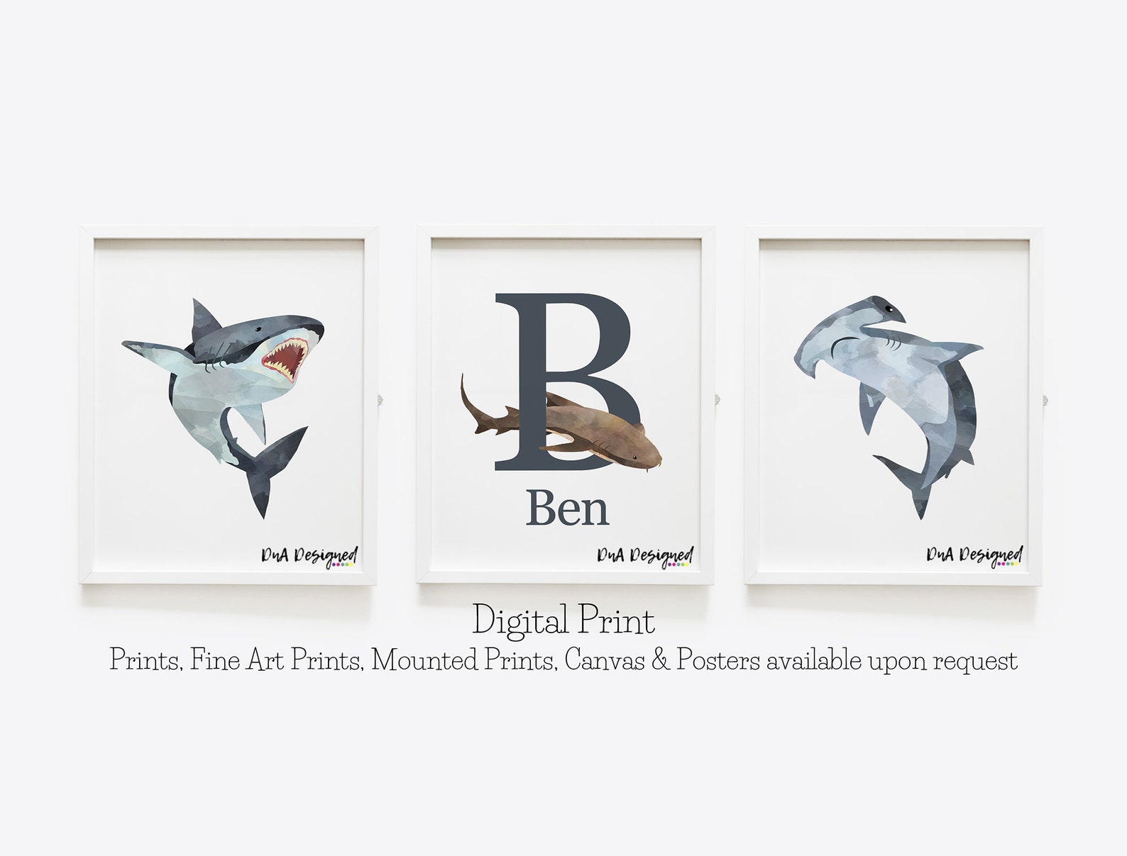 Personalized Name With Sharks - Custom Monogram Kids Canvas Playroom ...