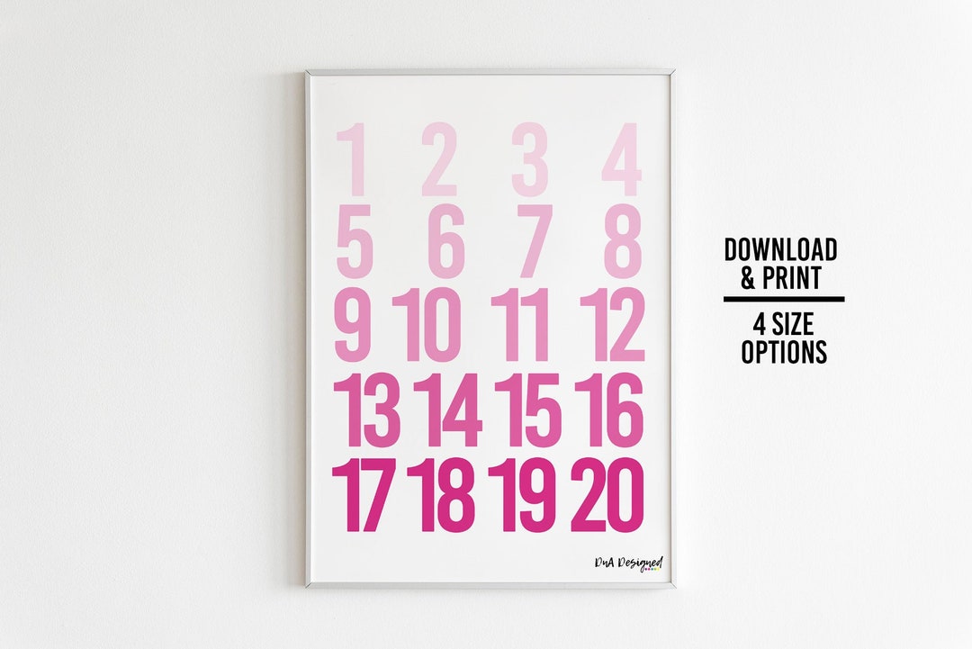 Printable Pink Shades Numbers 1-20 DIGITAL Print Instant - Etsy
