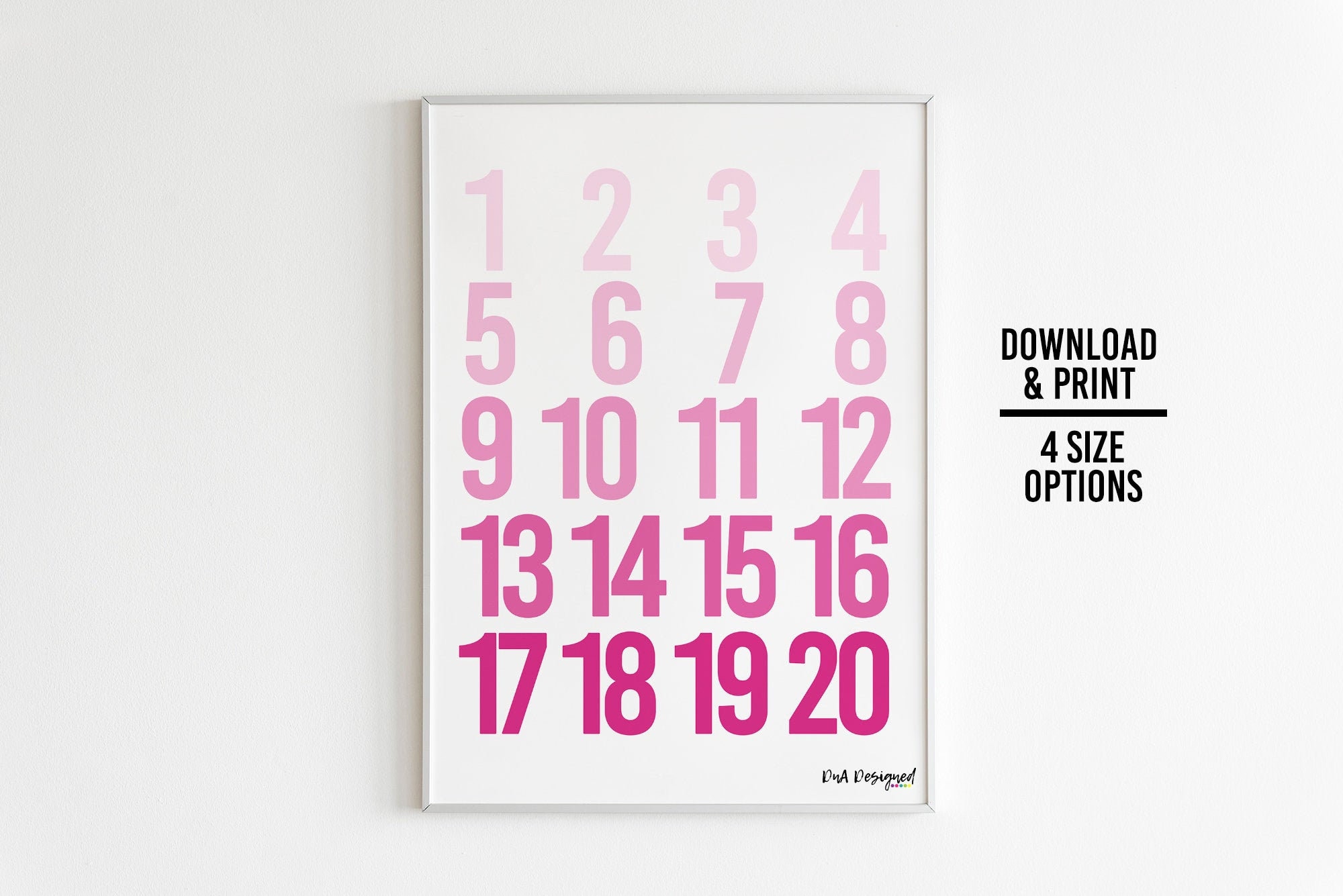 Printable Pink Shades Numbers 1-20 DIGITAL Print - Instant Download ...