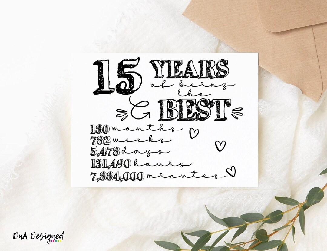 Happy 15th Birthday Card – Printable Keepsake (digital Download) - Etsy