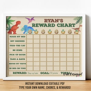 Editable Dinosaur Chore Chart for Kids - Instant Download DIGITAL ...
