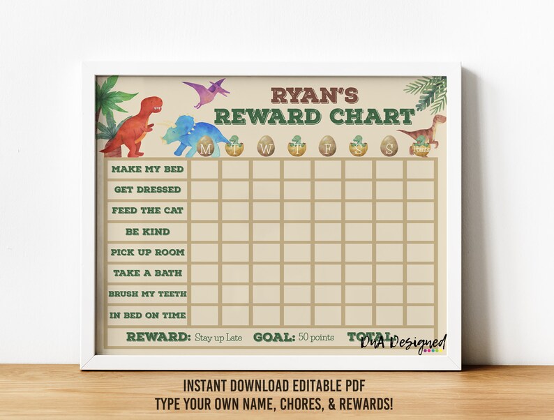 Editable Dinosaur Reward Chart for Kids – Printable Chore Chart ...