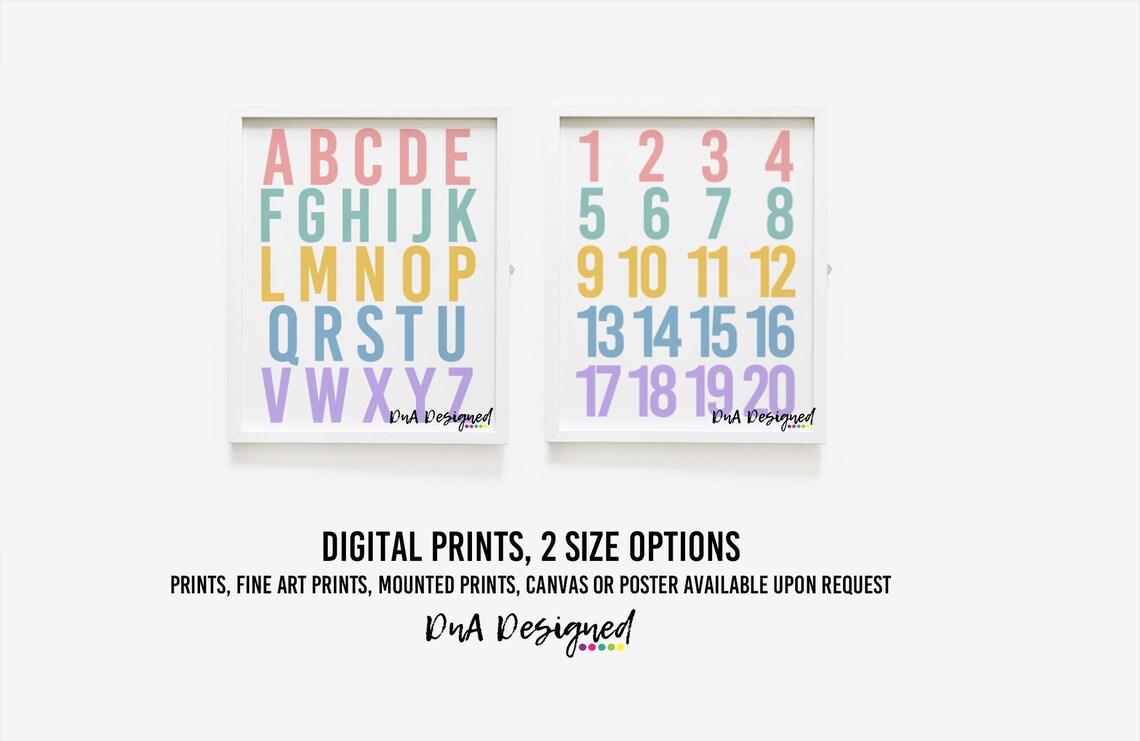 Printable Pastel Shades ABC and Numbers 1-20 DIGITAL Print - Etsy