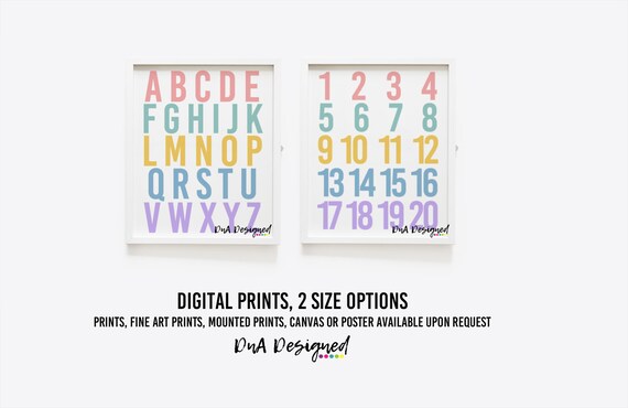 Printable Pastel Shades ABC and Numbers 1-20 DIGITAL Print - Etsy