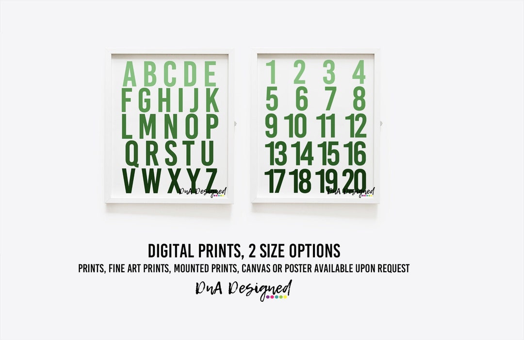 Printable Green Shades ABC and Numbers 1-20 DIGITAL Print - Etsy