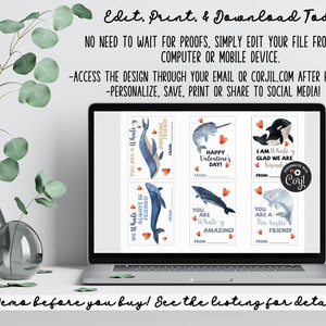 Whale Valentine DIY Editable Print Cards for Kids - DIGITAL Narwhal ...