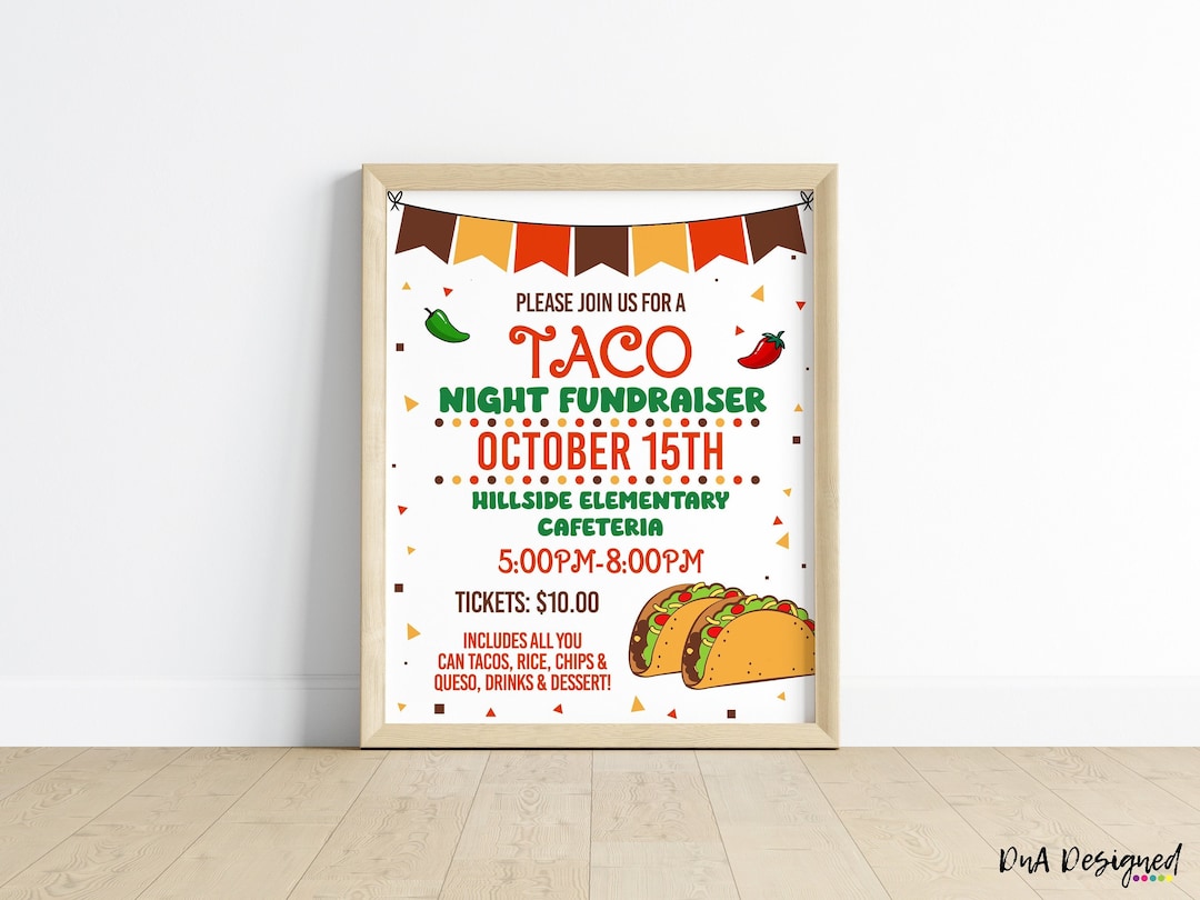 Editable School Taco Night Fundraiser Printable for PTA PTO - Family ...