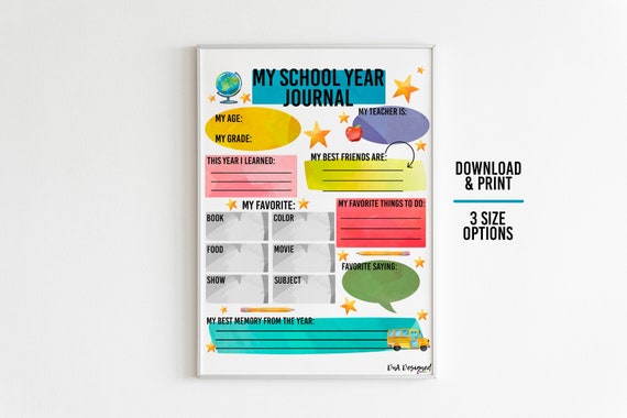 My School Year Journal Page DIGITAL Watercolor Print Instant | Etsy
