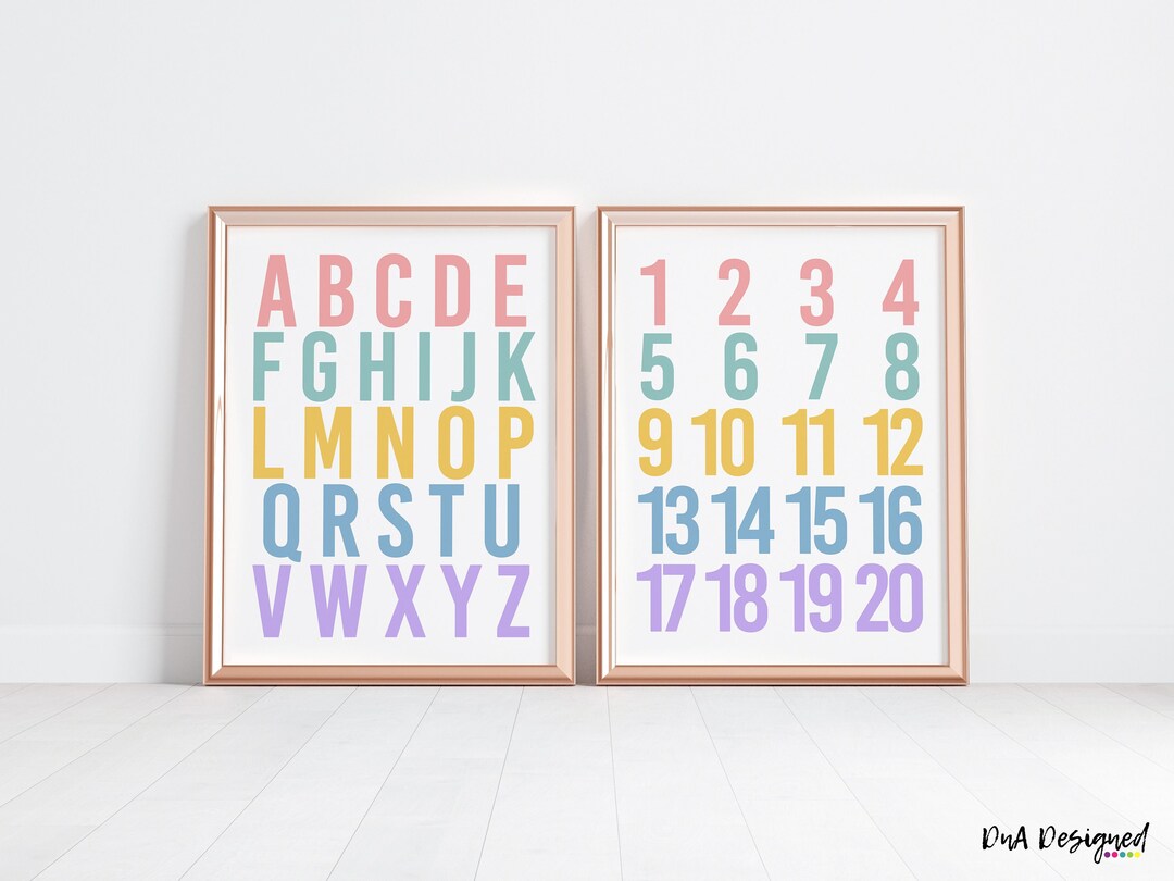 Printable Pastel Shades ABC and Numbers 1-20 DIGITAL Print - Instant ...