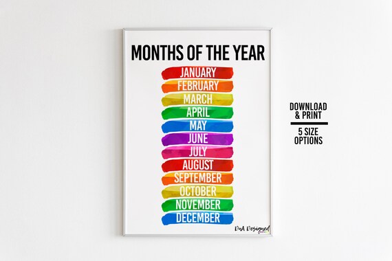 Months of the Year Watercolor Printable for Kids at Home - Etsy