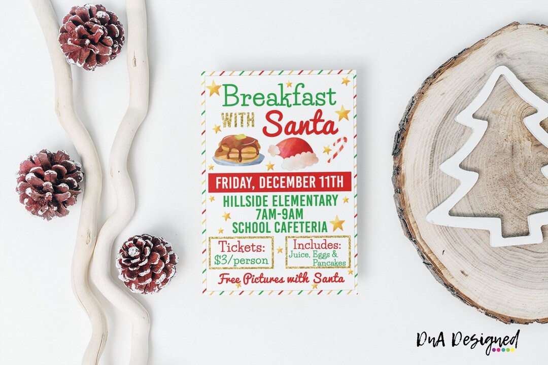 Custom School Breakfast With Santa Printable for PTA PTO School ...
