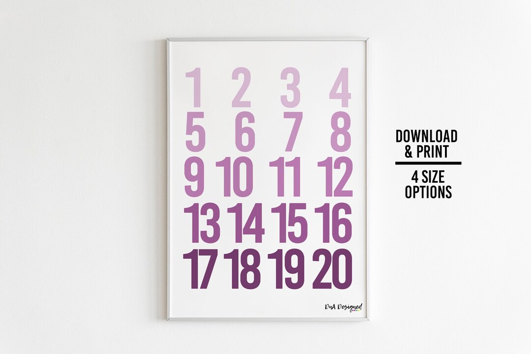Printable Purple Shades Numbers 1-20 DIGITAL Print Instant - Etsy