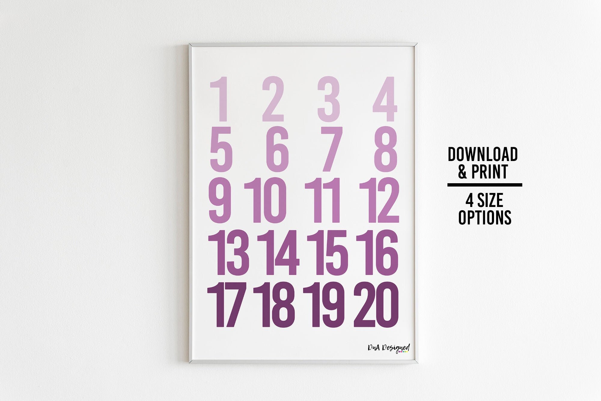 Printable Purple Shades Numbers 1-20 DIGITAL Print Instant | Etsy