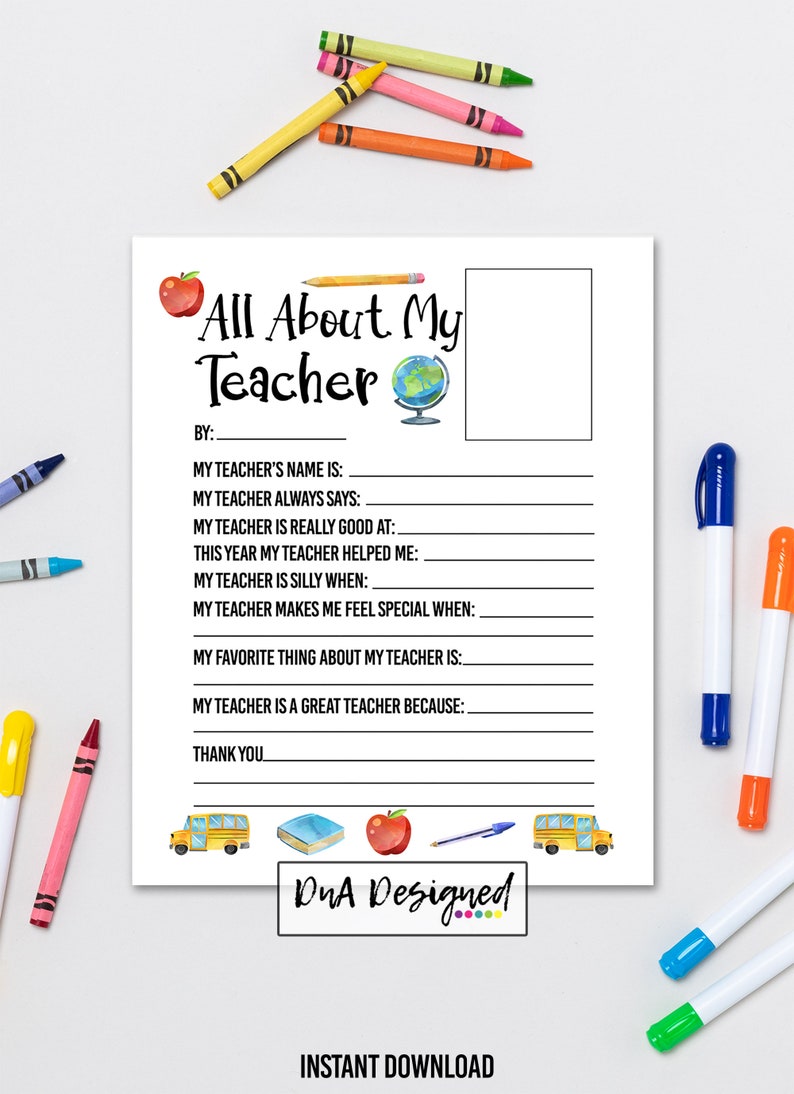 All About My Teacher Activity Page for Teacher Appreciation | Etsy