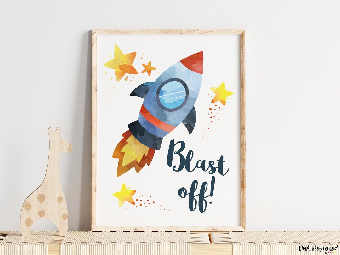 Blast off Rocket Ship Printable Wall Art - Instant Download DIY Room ...