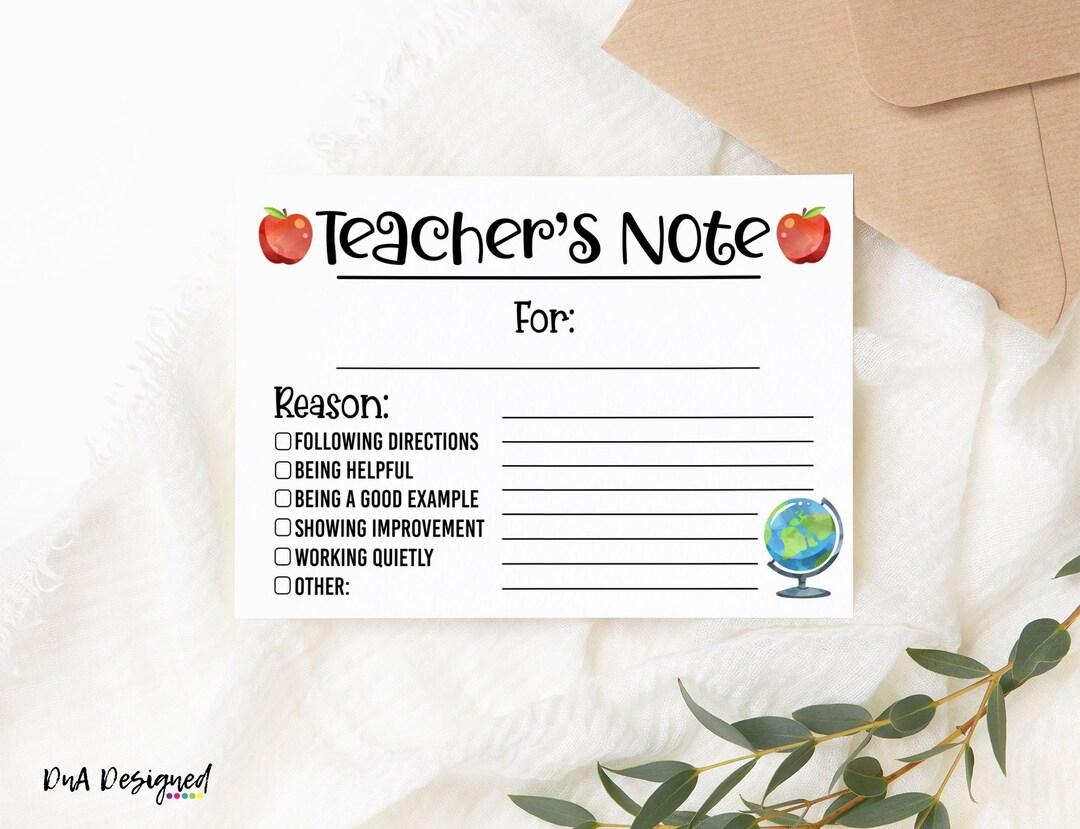 Teacher Note Printable Teacher Compliment Card DIGITAL - Instant ...