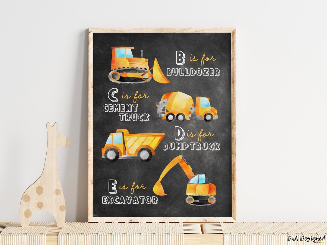 ABCD is for Construction Vehicles Chalkboard Kids Room Decor Print ...