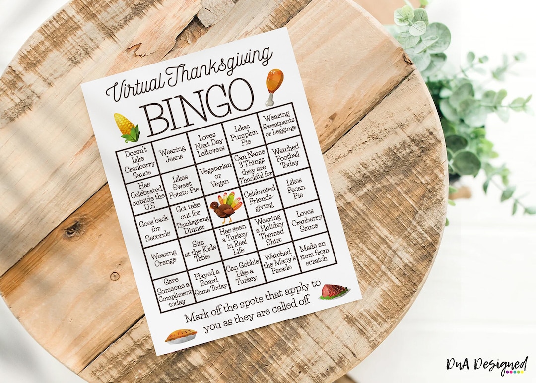 Virtual Thanksgiving BINGO DIGITAL Instant Download - for Families or ...