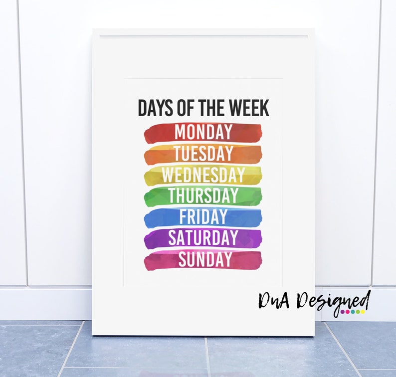 Watercolor Days of the Week Printable - Kids Educational Wall Art ...