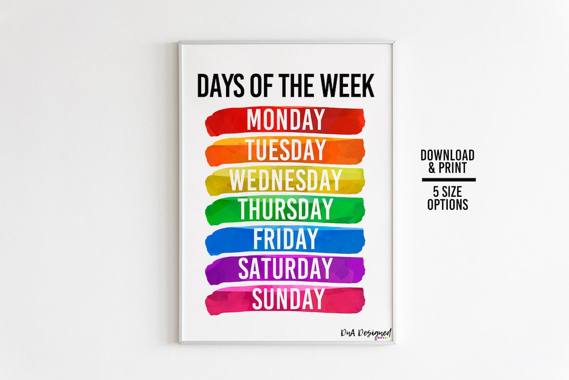 Days of the Week Watercolor Printable for Kids at Home | Etsy
