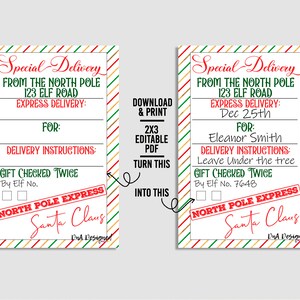 Printable Christmas Special Delivery From Santa Editable DIGITAL Gift ...