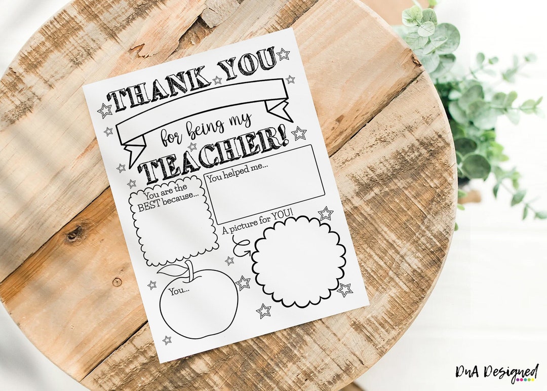 Thank You for Being My Teacher Activity Page for Teacher Appreciation ...