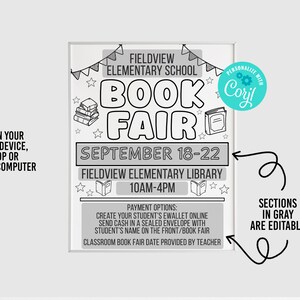 Editable School Book Fair Coloring Printable for PTA PTO School ...