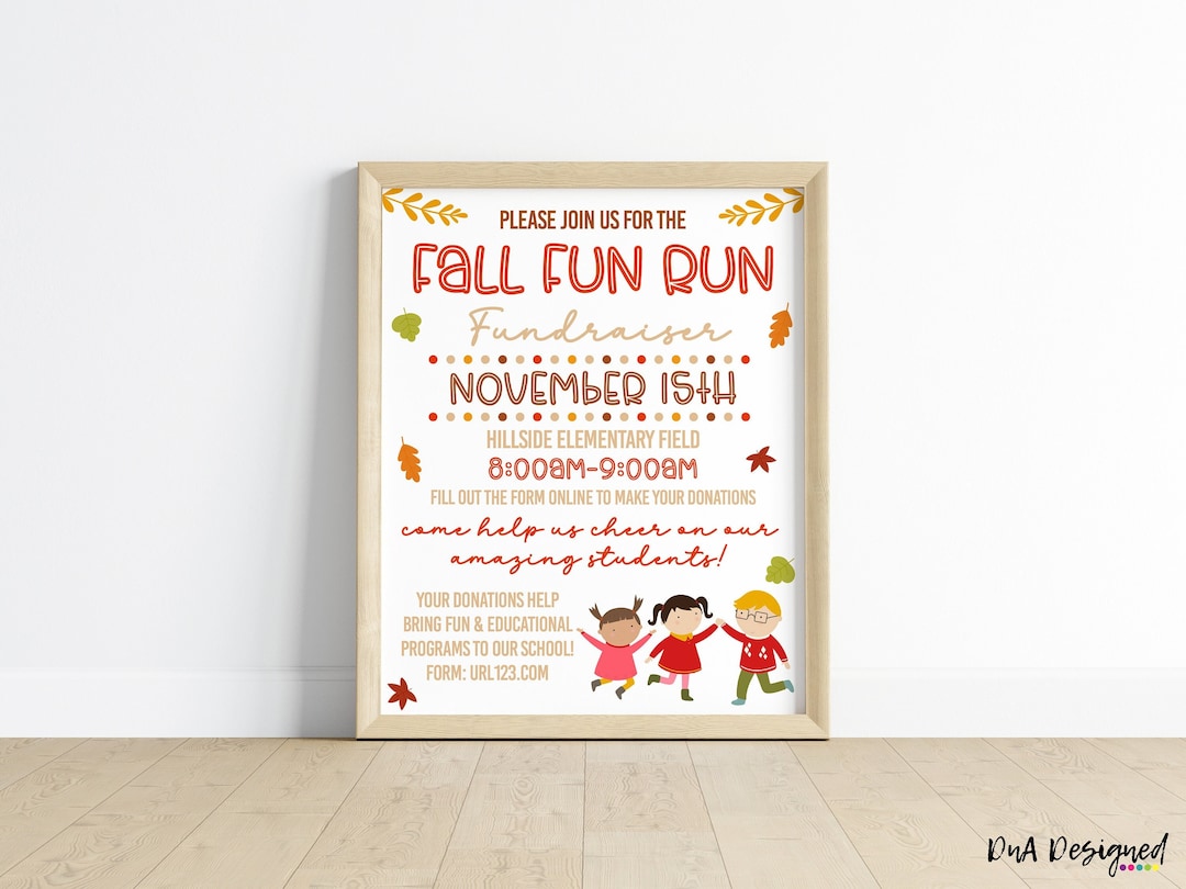 Editable School Fall Fun Run Fundraiser Printable for PTA PTO - Student ...