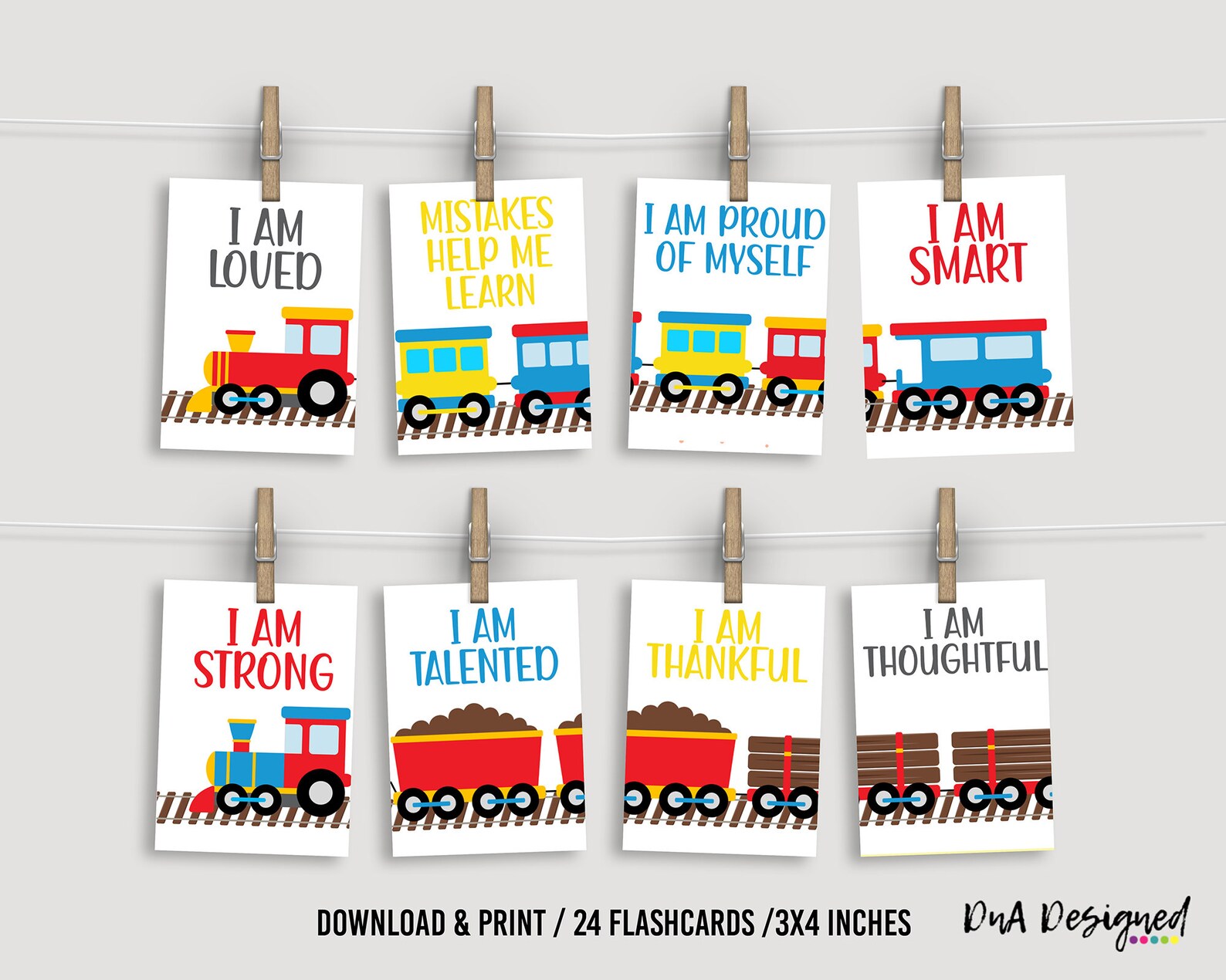 24 Printable Positive Affirmations for Kids With Trains | Etsy