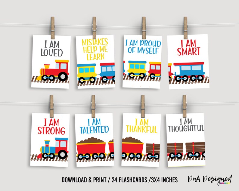 24 Printable Positive Affirmations for Kids With Trains | Etsy