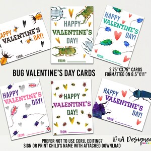Bug Valentine DIY Editable Print Cards for Kids - DIGITAL Beetle ...