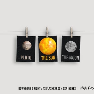 Printable Planets Flash Cards for Kids Learning - DIGITAL Watercolor ...