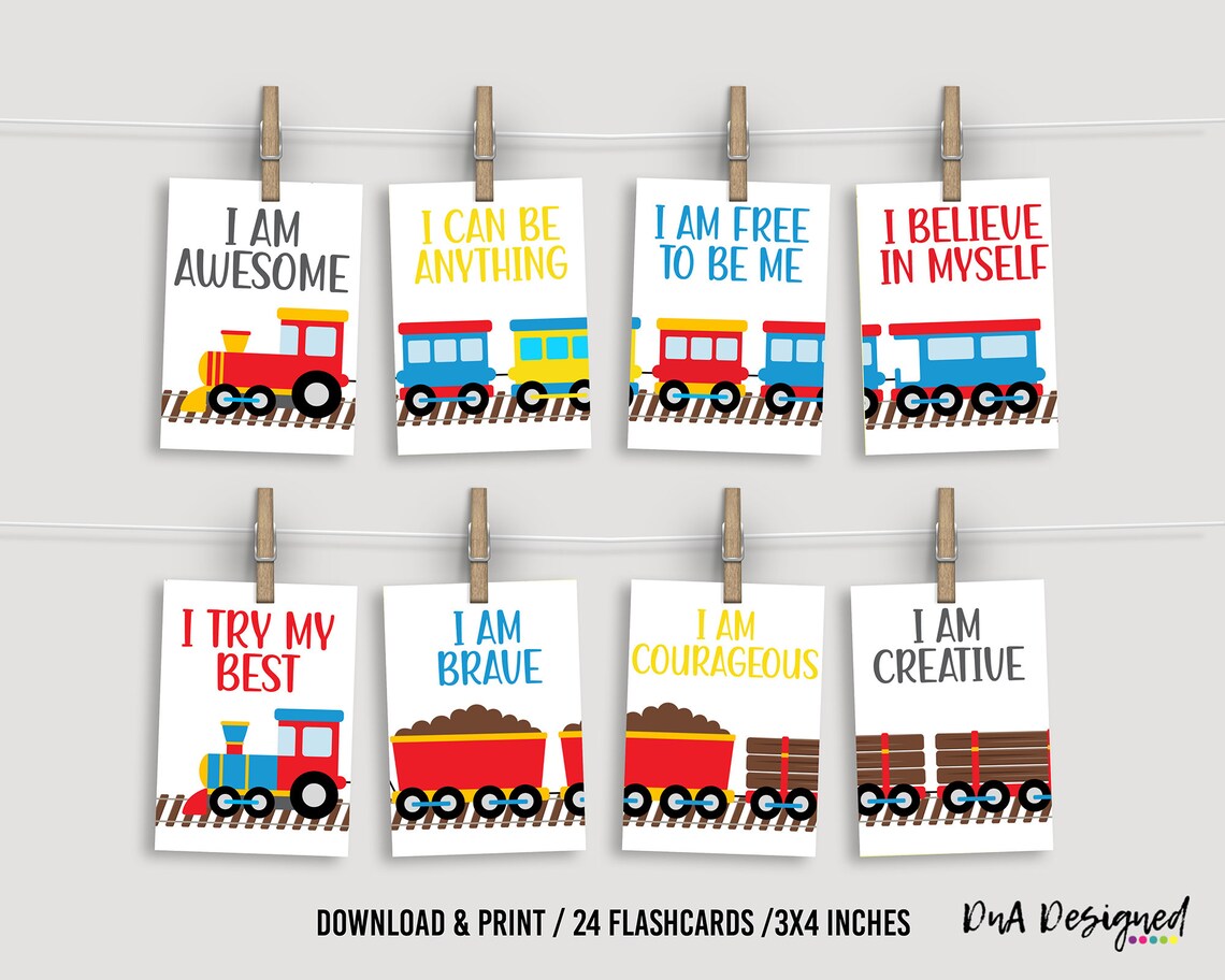 24 Printable Positive Affirmations for Kids With Trains | Etsy