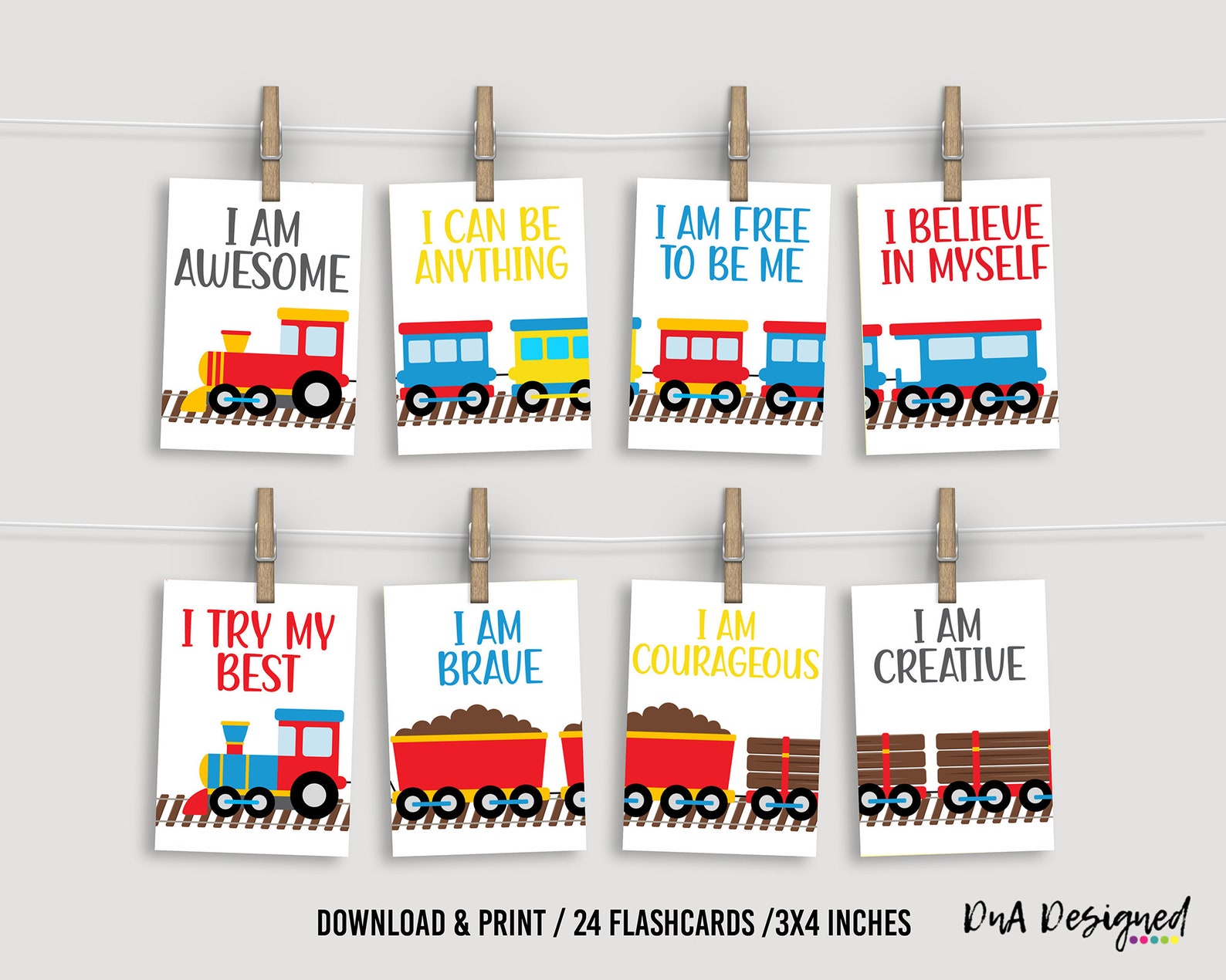 24 Printable Positive Affirmations for Kids With Trains | Etsy