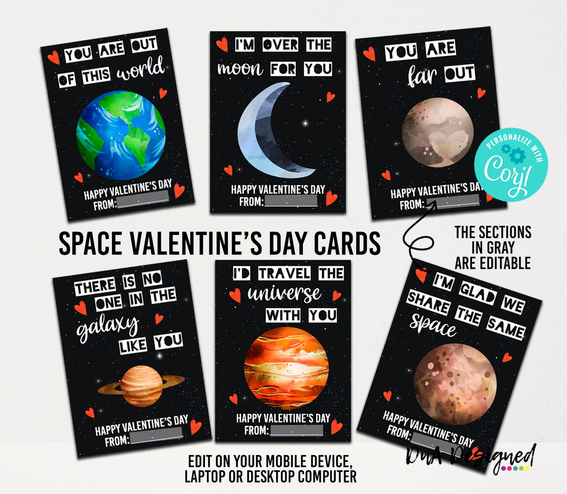 Editable Outer Space Valentine DIY Print Cards for Kids - Etsy