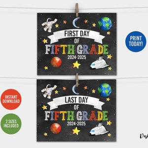 Fist and Last Day of Fifth Grade 2024-2025 DIGITAL Astronaut Chalkboard ...
