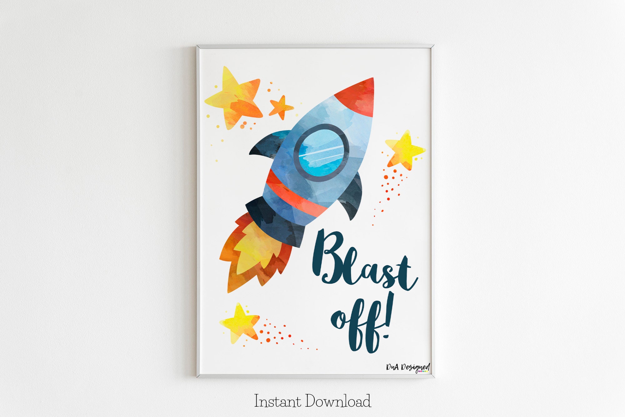 Blast Off Rocket Ship Printable Wall Art Instant Download | Etsy