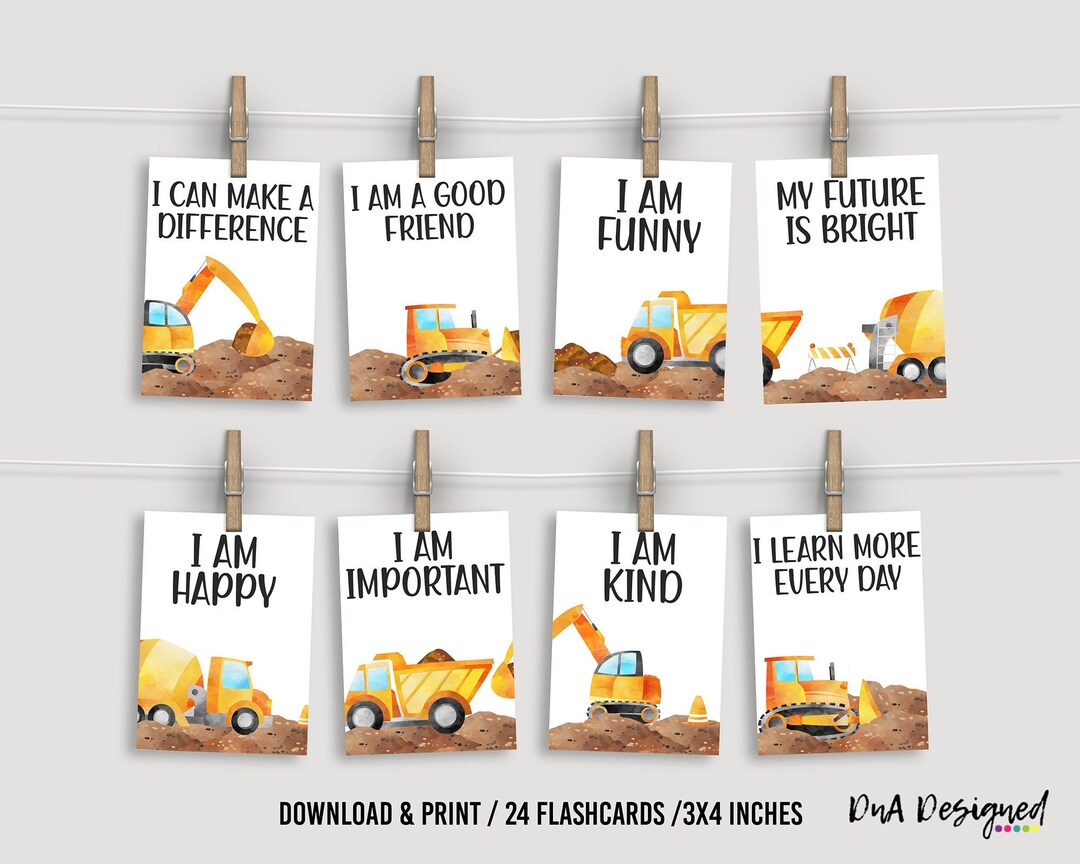 Construction Vehicle Affirmation Cards – Kids' Encouragement (digital ...