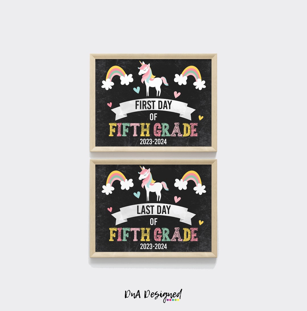 First and Last Day of Fifth Grade 2023-2024 DIGITAL Unicorn Chalkboard ...