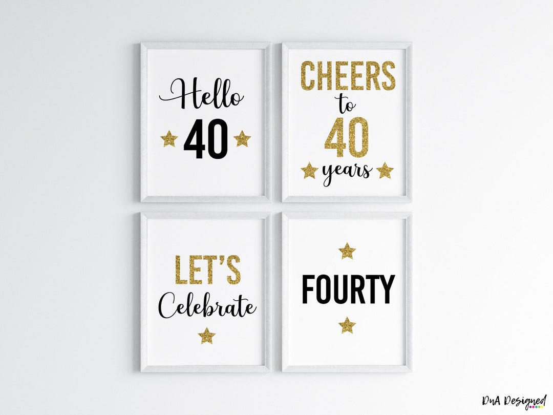 40th Birthday Printable Glitter Signs for Parties - Instant Download ...