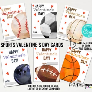 Sports Valentine DIY Print Cards for Kids - DIGITAL Football Basketball ...