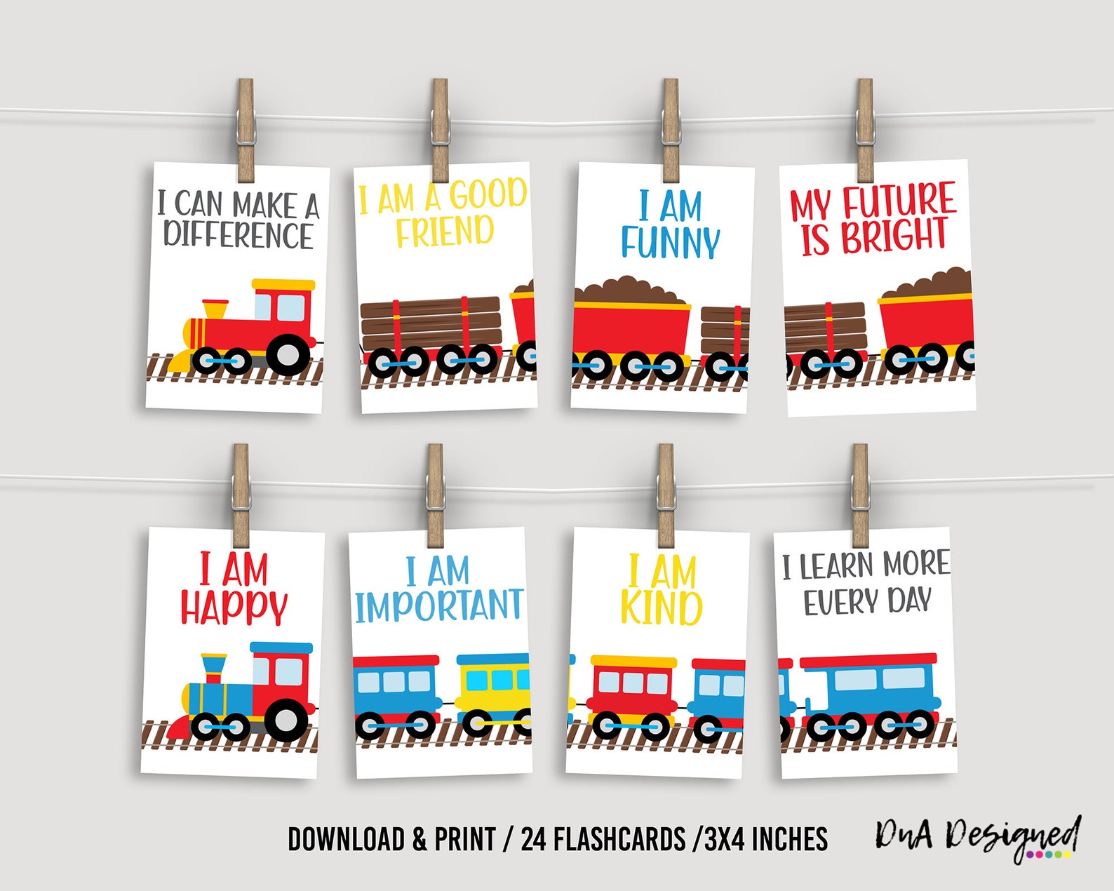 24 Printable Positive Affirmations for Kids With Trains | Etsy