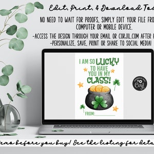 St. Patrick's Day DIY Print Student Gift Tag for Teachers DIGITAL Four ...