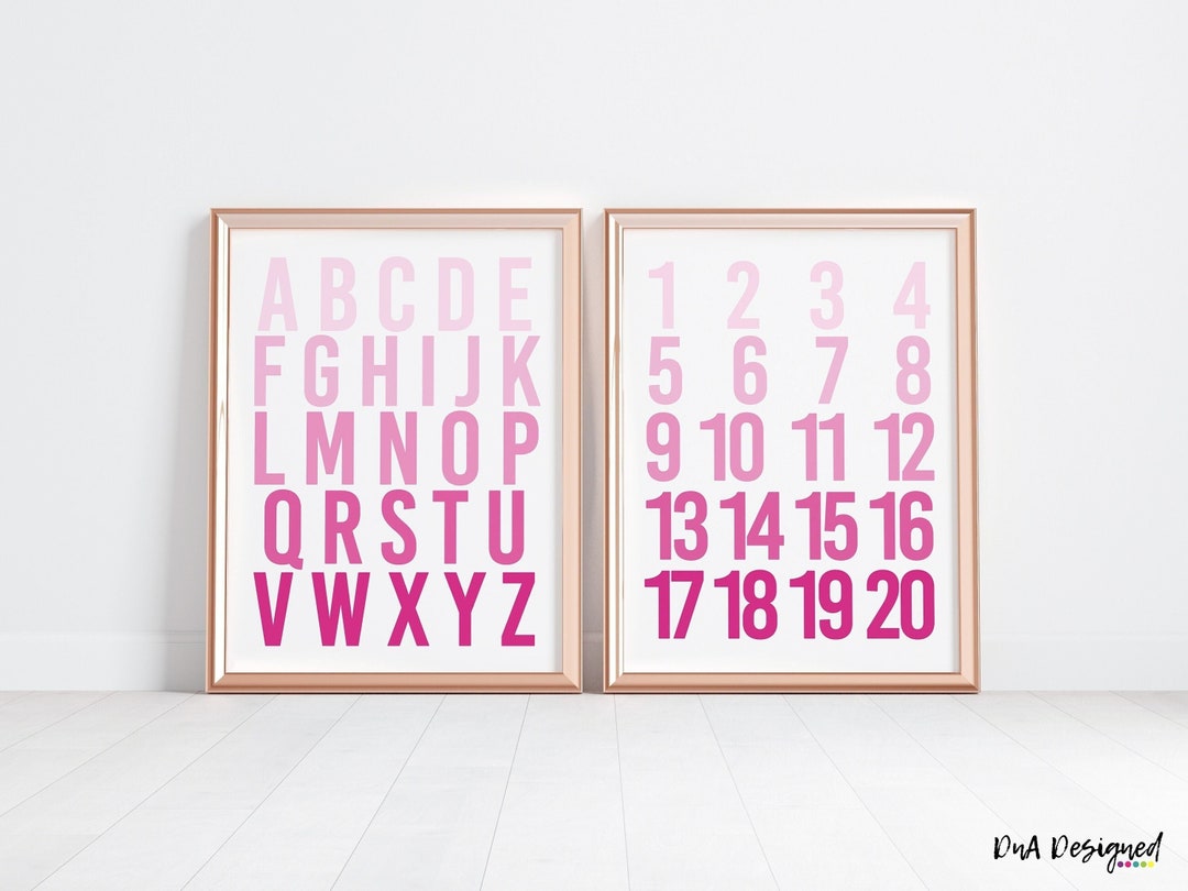 Printable Pink Shades ABC and Numbers 1-20 DIGITAL Print - Instant ...